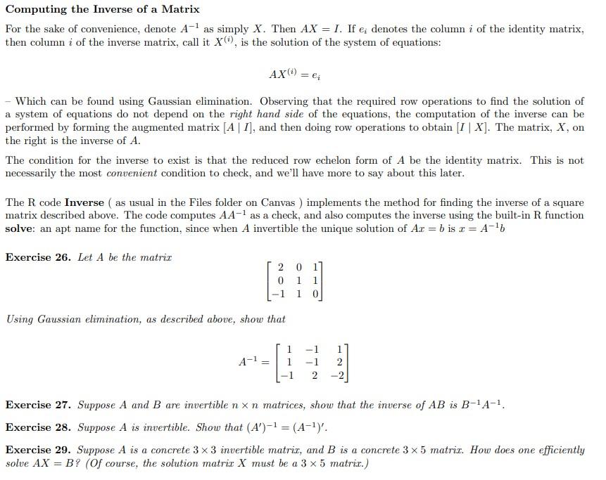 Solved Computing the Inverse of a Matrix For the sake of | Chegg.com