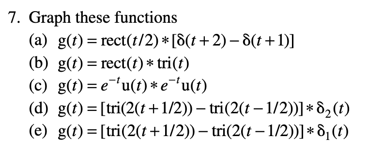 Solved 7. Graph these functions (a) g(t)= rect(t/2)* [8(t | Chegg.com