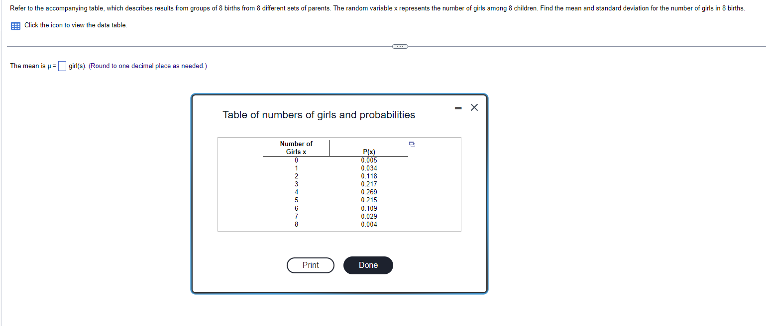 Solved Click the icon to view the data table.The mean is | Chegg.com