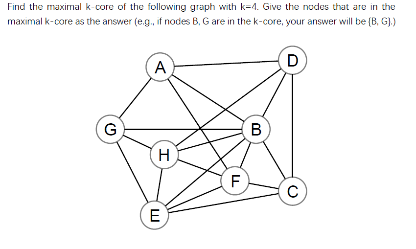 Solved Find the maximal k-core of the following graph with | Chegg.com