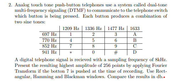 Solved 2. Analog touch tone push-button telephones use a | Chegg.com