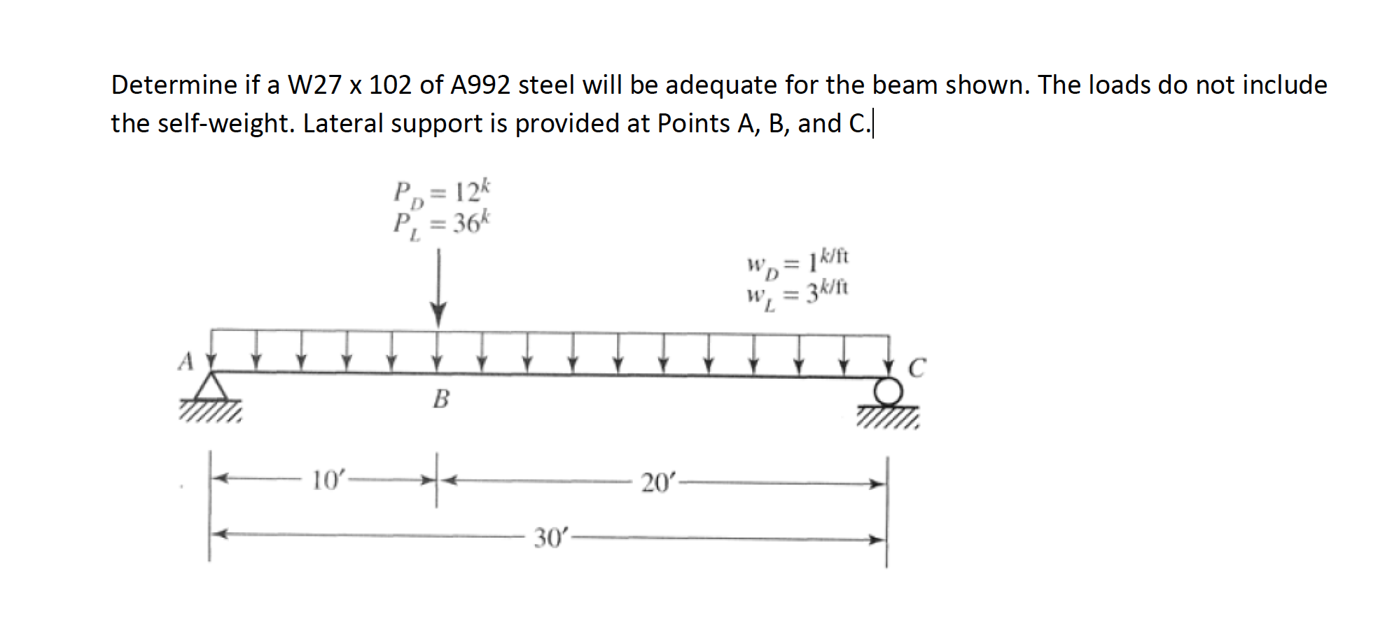 Solved Determine if a W27 x 102 of A992 steel will be | Chegg.com