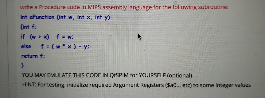 Solved write a Procedure code in MIPS assembly language for | Chegg.com