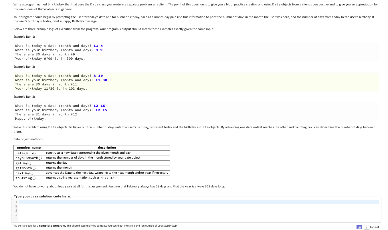 Solved Write a program named Birthday that that uses the | Chegg.com