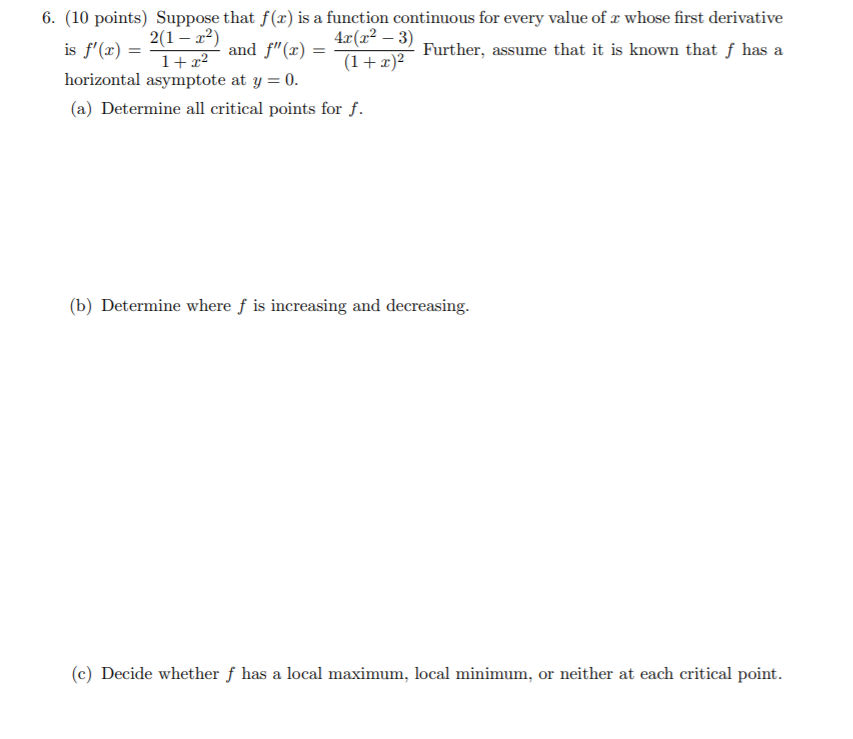 Solved 6. (10 points) Suppose that f(x) is a function | Chegg.com