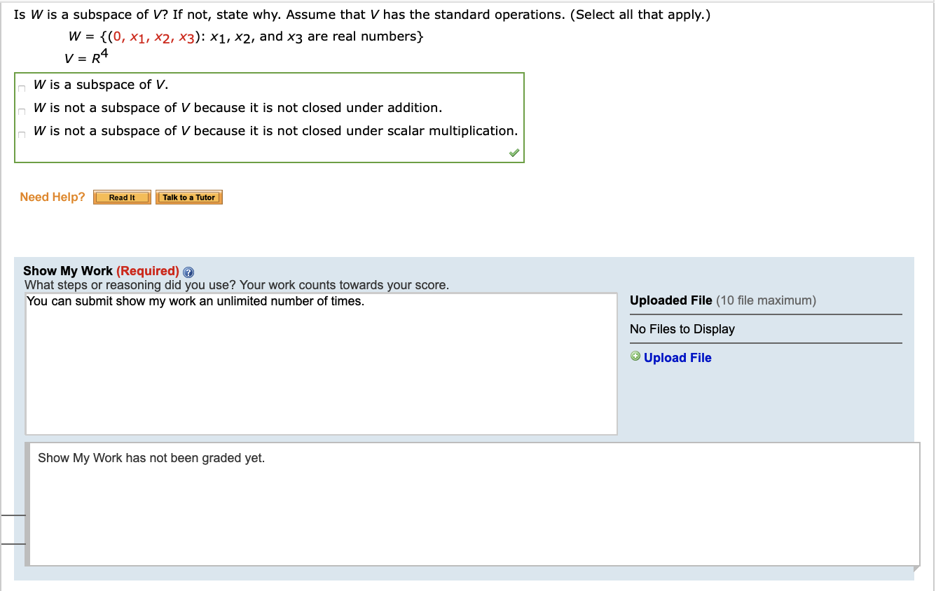 Solved Determine whether the set W is a subspace of R with | Chegg.com