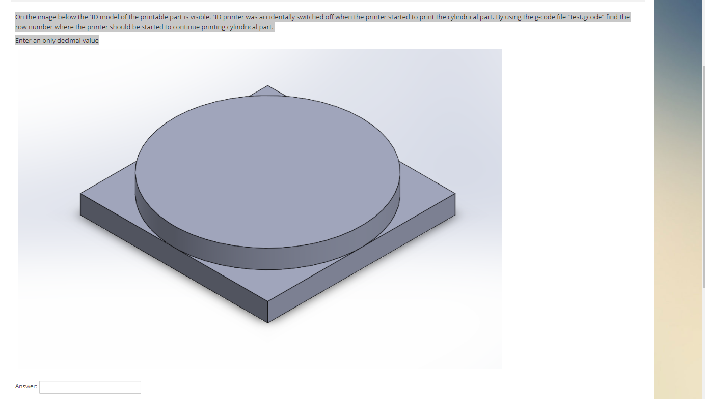 Solved On the image below the 3D model of the printable part | Chegg.com