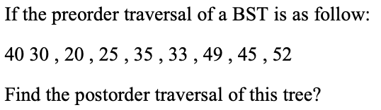 Solved If the preorder traversal of a BST is as follow: | Chegg.com