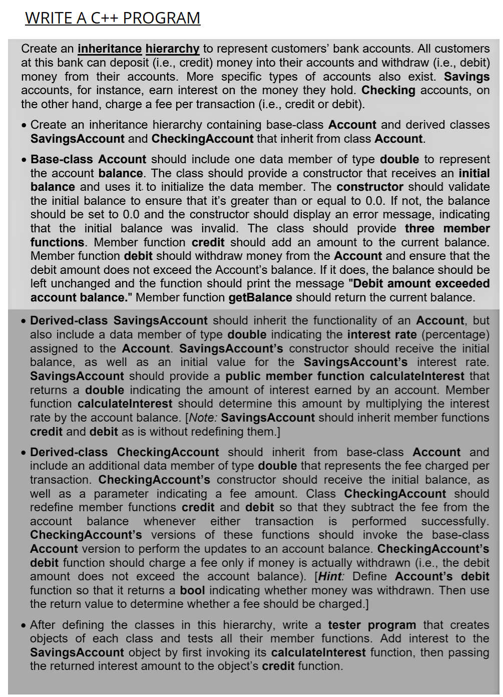 Solved WRITE A C++ PROGRAM Create an inheritance hierarchy | Chegg.com