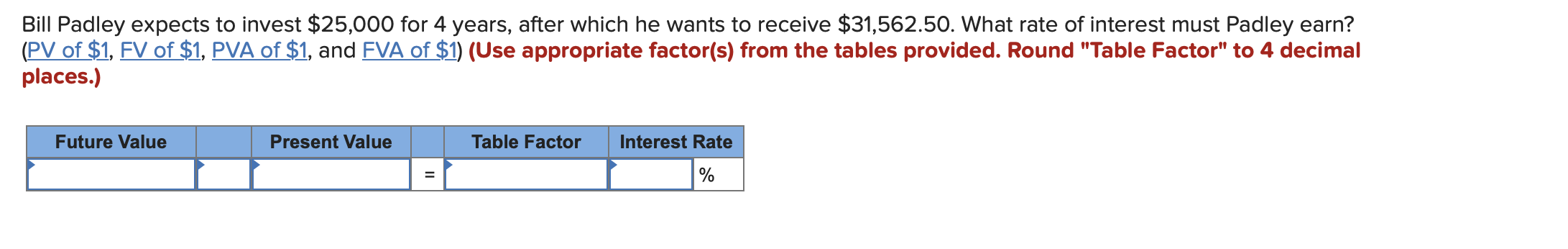 Solved Bill Padley expects to invest $25,000 for 4 years, | Chegg.com