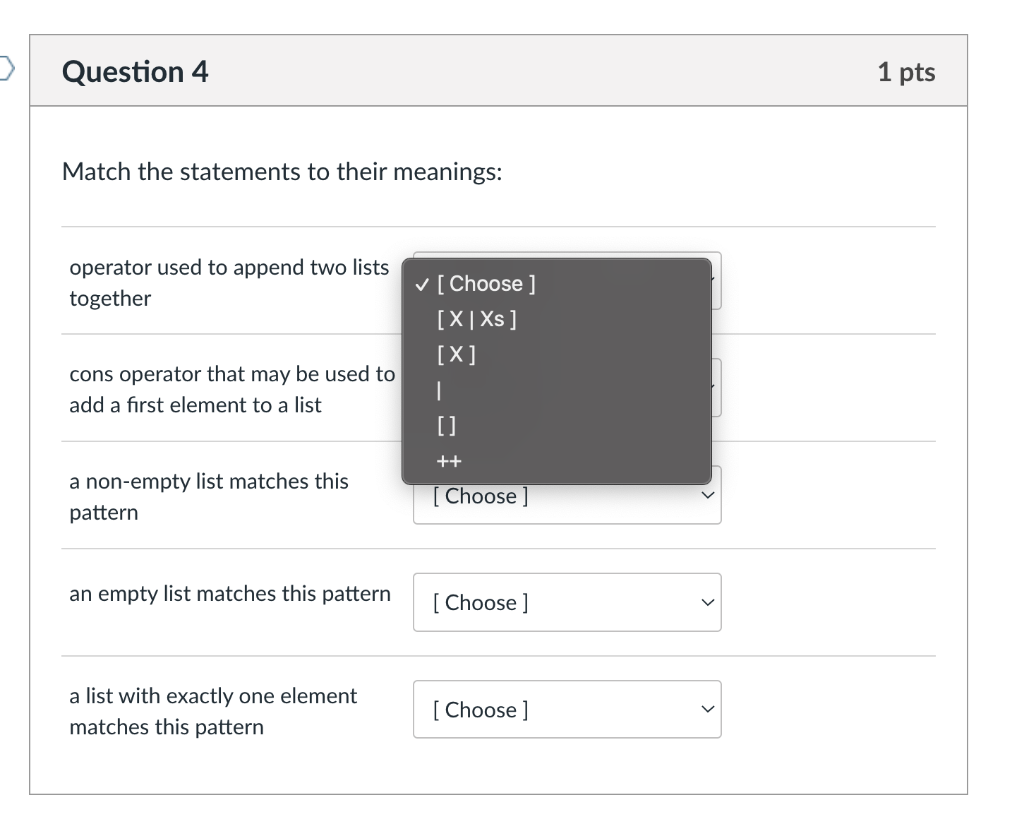 Solved Match the statements to their meanings: operator used | Chegg.com