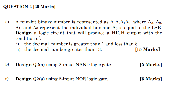 Solved a) A four-bit binary number is represented as A3 A2 | Chegg.com