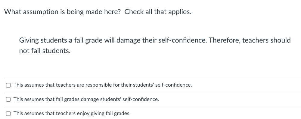 Solved What assumption is being made here? Check all that | Chegg.com