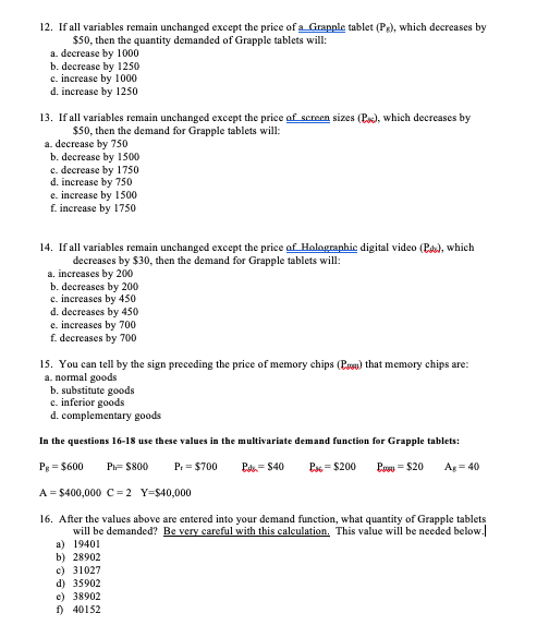 The multivariate demand function below will be needed | Chegg.com