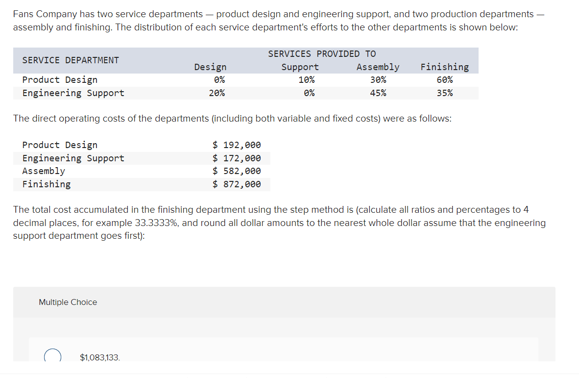 Solved Fans Company has two service departments - product | Chegg.com