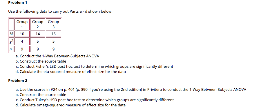 Solved Problem 1 Use the following data to carry out Parts | Chegg.com