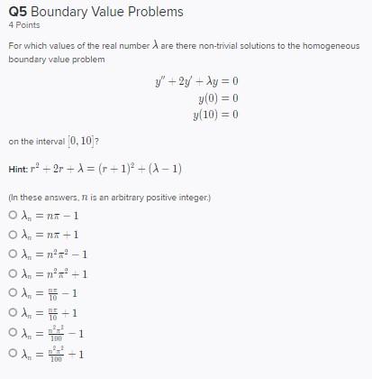 Solved Q5 Boundary Value Problems 4 Points For which values | Chegg.com