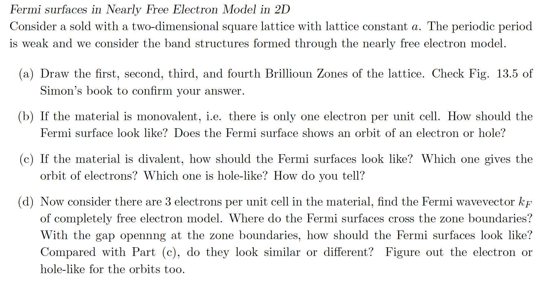 Solved Fermi surfaces in Nearly Free Electron Model in 2D | Chegg.com