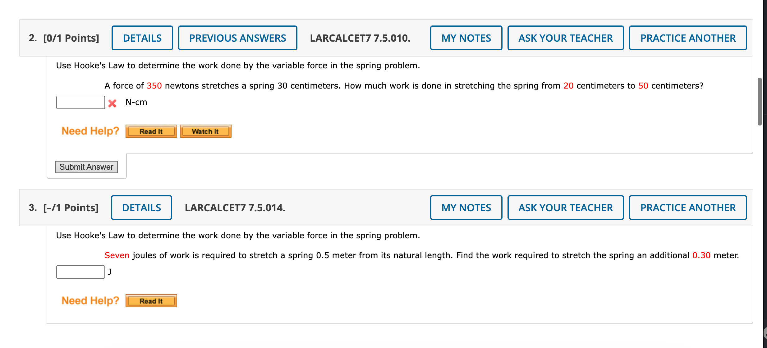 Solved Use Hooke's Law to determine the work done by the | Chegg.com