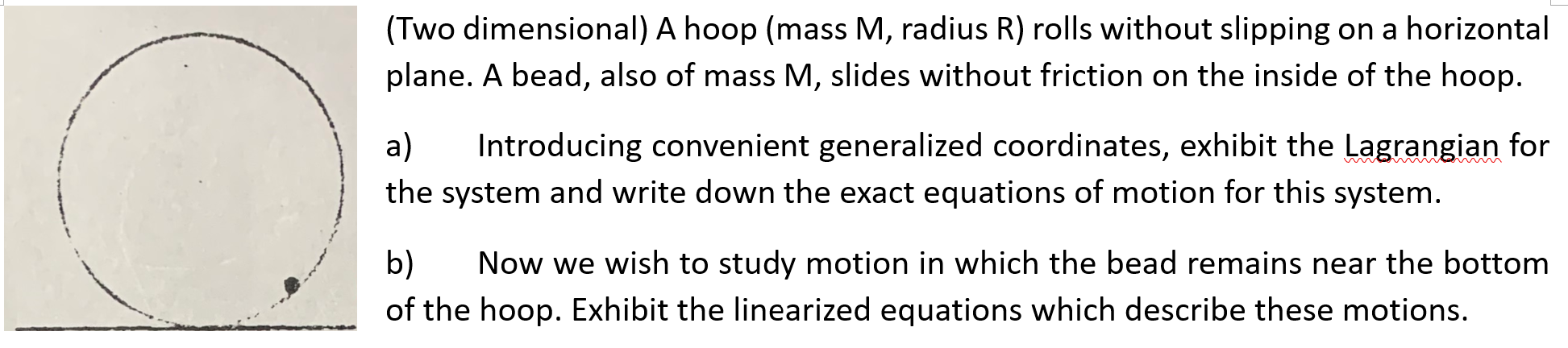 Solved (Two dimensional) A hoop (mass M, radius R) rolls | Chegg.com