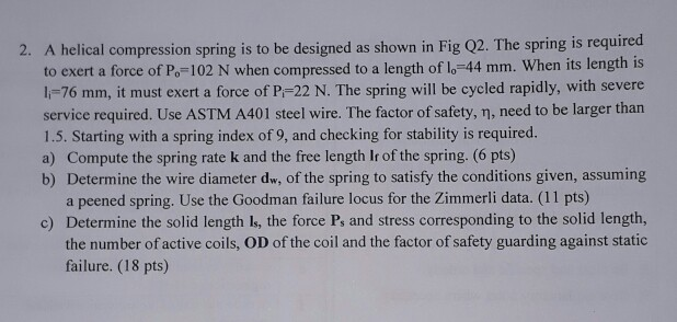Solved 2. A helical compression spring is to be designed as | Chegg.com