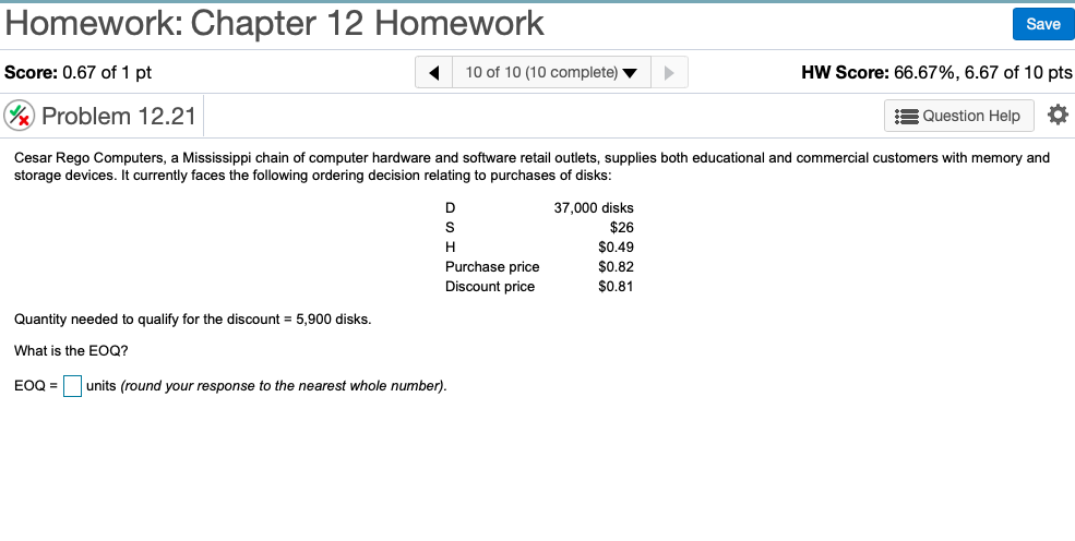 Solved Homework Chapter 12 Homework Save Score 0 67 Of 1