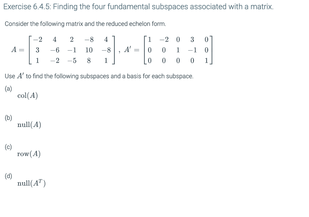 Solved Exercise 6.4.5: Finding the four fundamental | Chegg.com