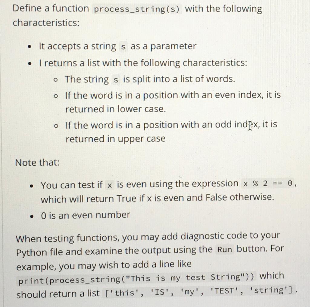 Solved Define a function process_string(s) with the | Chegg.com