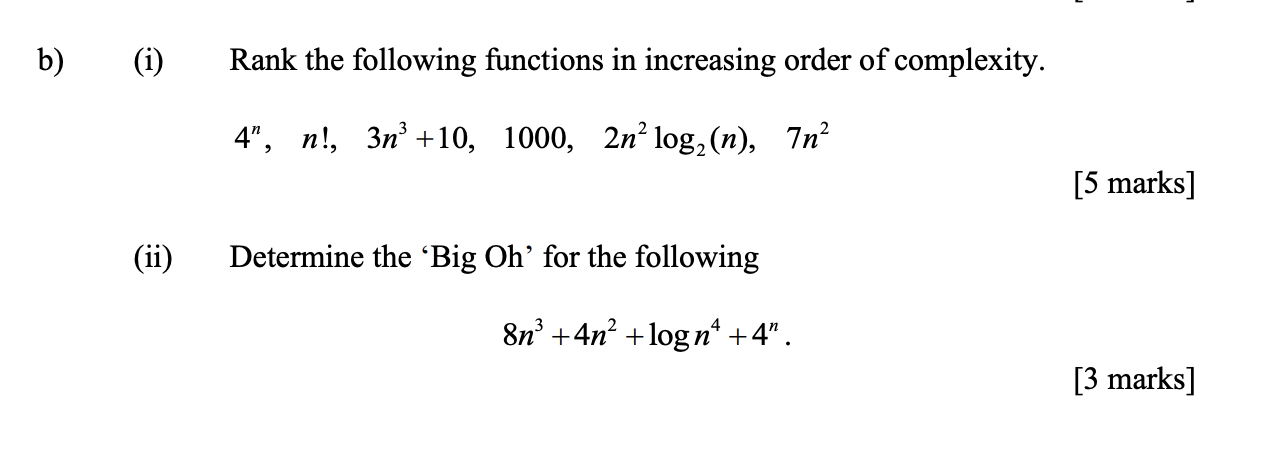 Solved (i) Rank the following functions in increasing order | Chegg.com