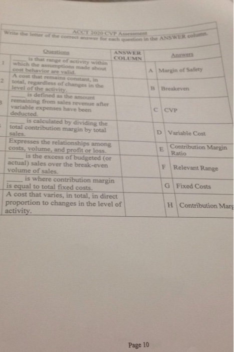 Solved Write the letter the correct answer for each question | Chegg.com