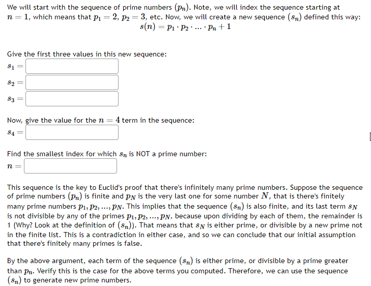 Solved We will start with the sequence of prime numbers | Chegg.com