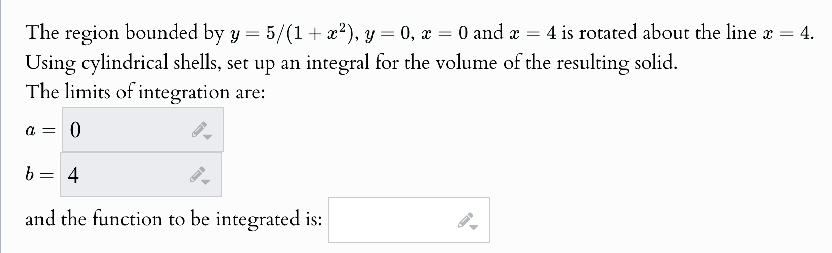 Solved The region bounded by y=51+x2,y=0,x=0 ﻿and x=4 ﻿is | Chegg.com