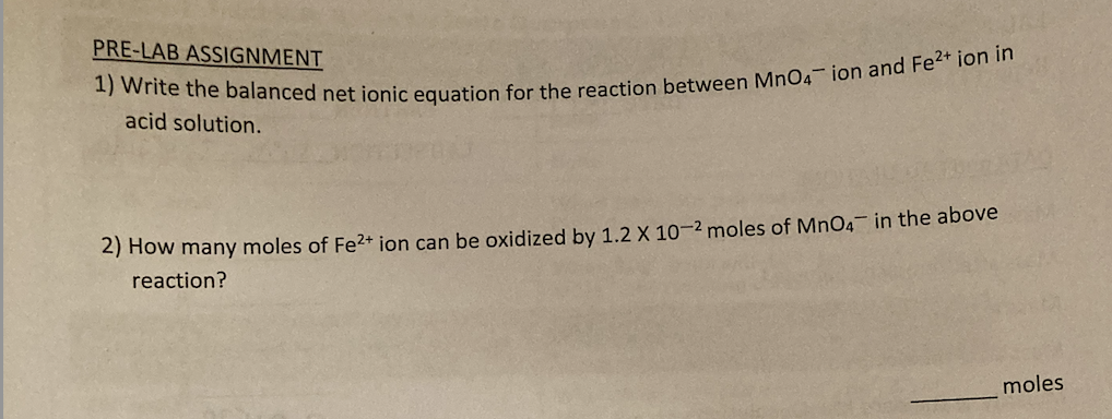 Solved PRE-LAB ASSIGNMENT 1) Write the balanced net ionic | Chegg.com