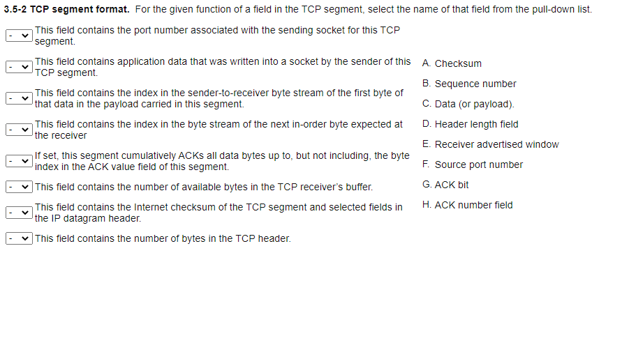 Solved 3 5 2 Tcp Segment Format For The Given Function Of A