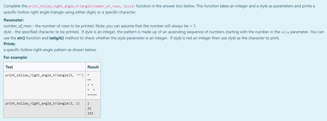 Solved Complete the print_hollow_right_angle_triangle | Chegg.com