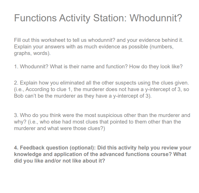 Solved Functions Activity Station: Whodunnit? The function | Chegg.com