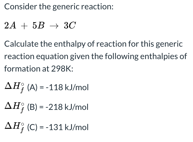 Solved Consider the generic reaction: 2A + 5B + 3C Calculate | Chegg.com