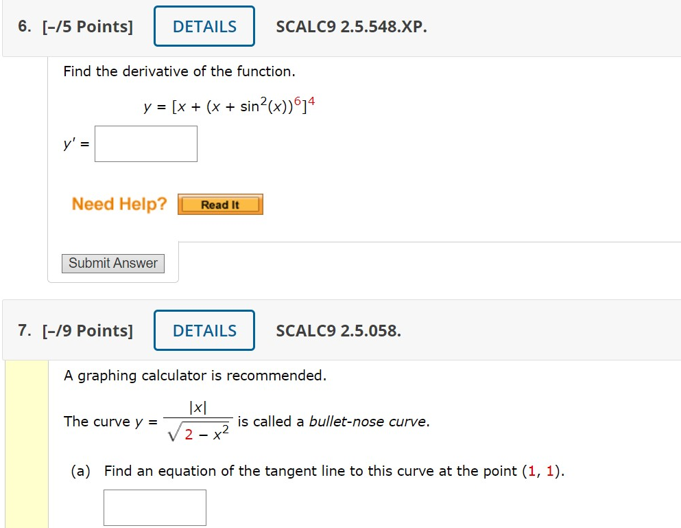 Solved 6. [-/5 Points] SCALC9 2.5.548.XP. Find the | Chegg.com
