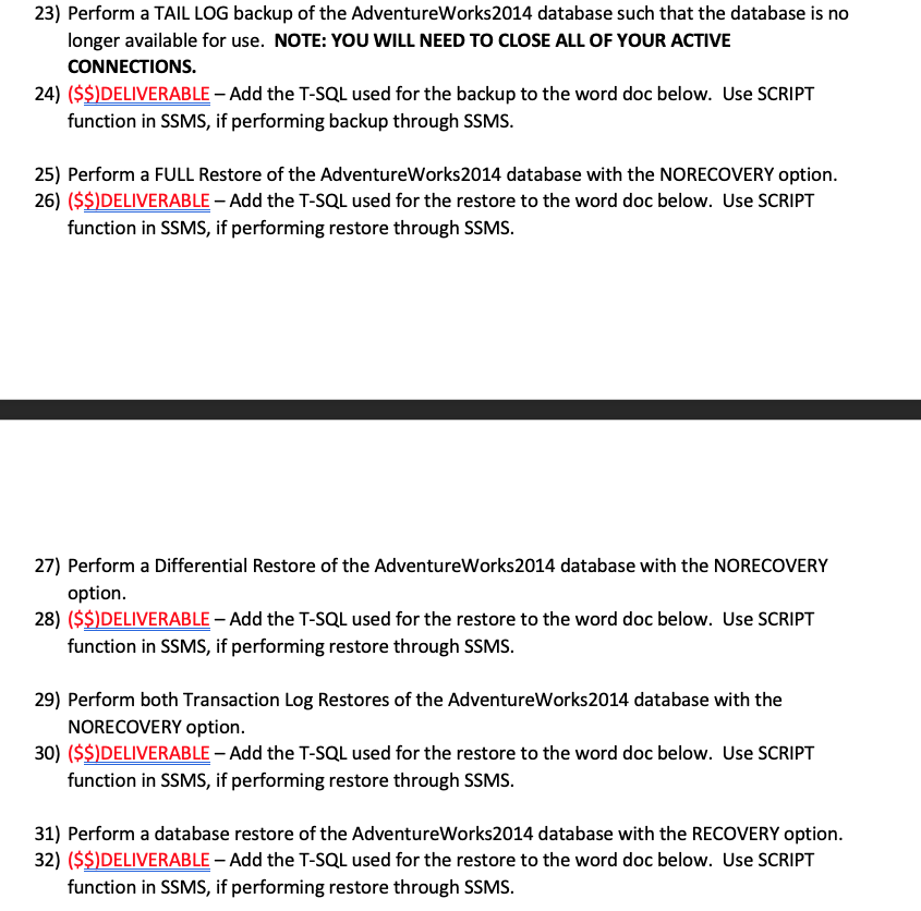 Instructions for assignment 5 – Backup & Recovery | Chegg.com