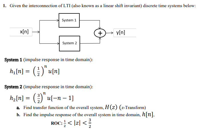 Solved 1. Given the interconnection of LTI (also known as a | Chegg.com