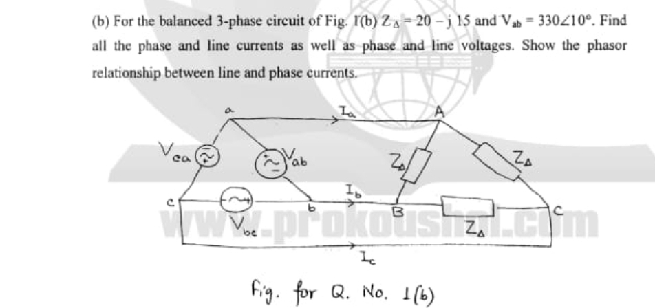 Solved (b) For the balanced 3-phase circuit of Fig. \\( | Chegg.com