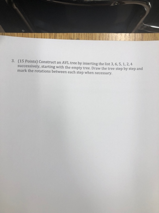 Solved (15 Points) Construct an AVL tree by inserting the | Chegg.com