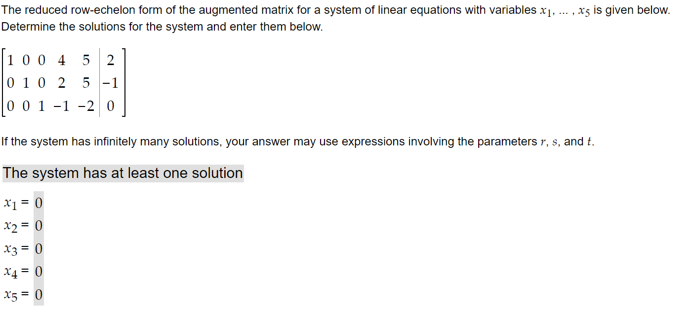 Solved The reduced row-echelon form of the augmented matrix | Chegg.com