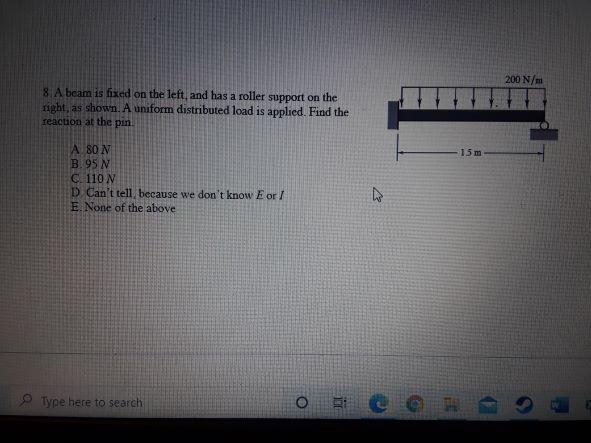 Solved A beam is fixed on the left, and has a roller support | Chegg.com