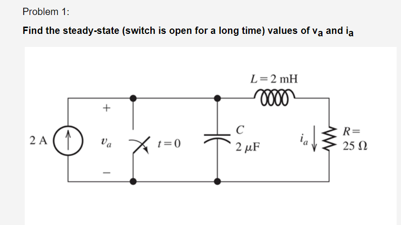 Solved Problem 1: Find the steady-state (switch is open for | Chegg.com