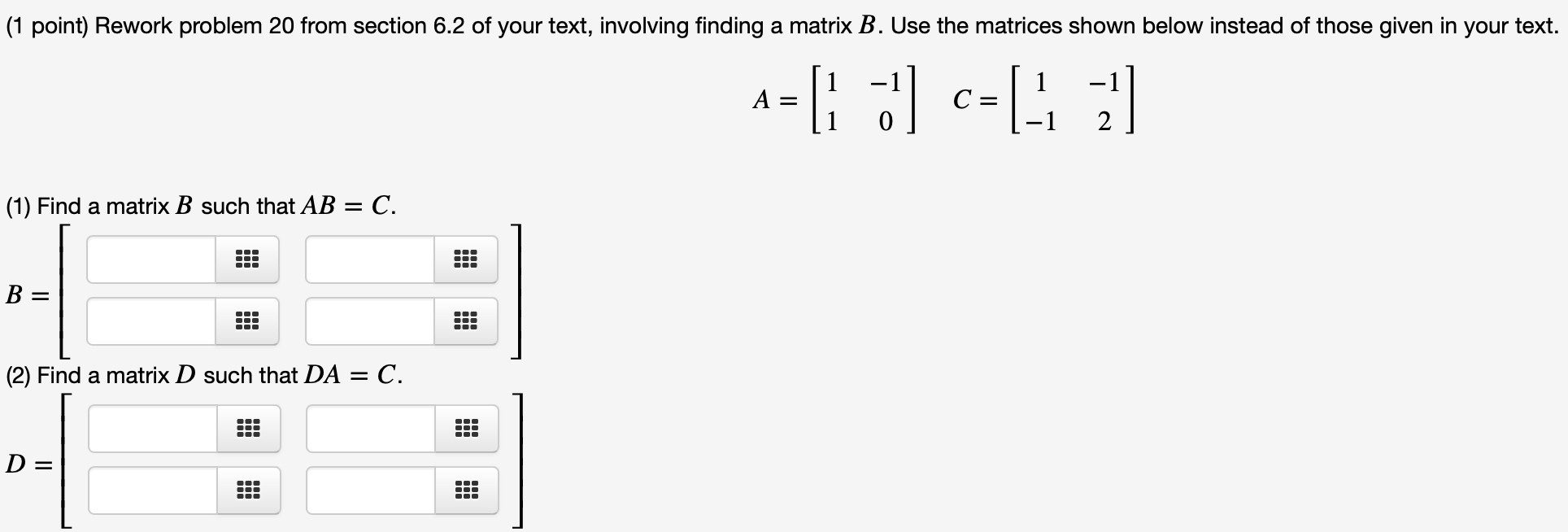 Solved (1 point) Rework problem 20 from section 6.2 of your | Chegg.com