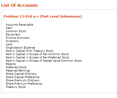 Solved Problem 13-01A a-c (Part Level Submission) issue | Chegg.com