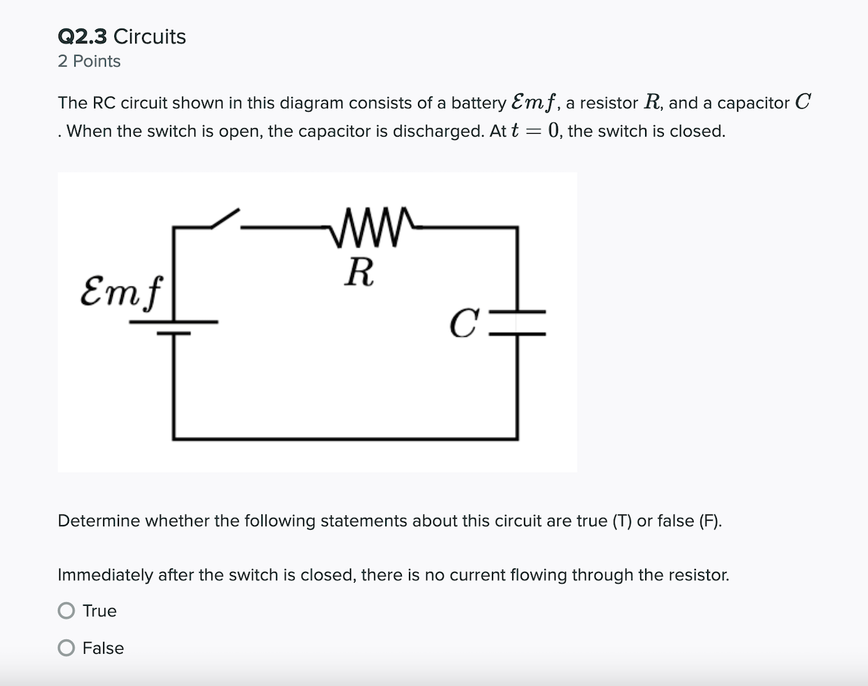 Solved Q2.3 Circuits 2 Points The RC circuit shown in this | Chegg.com