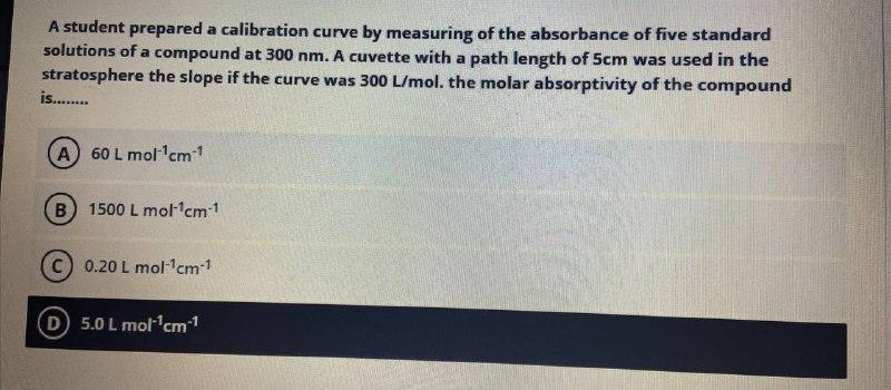 Solved A student prepared a calibration curve by measuring | Chegg.com