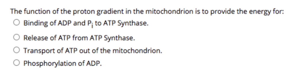 Solved The function of the proton gradient in the | Chegg.com
